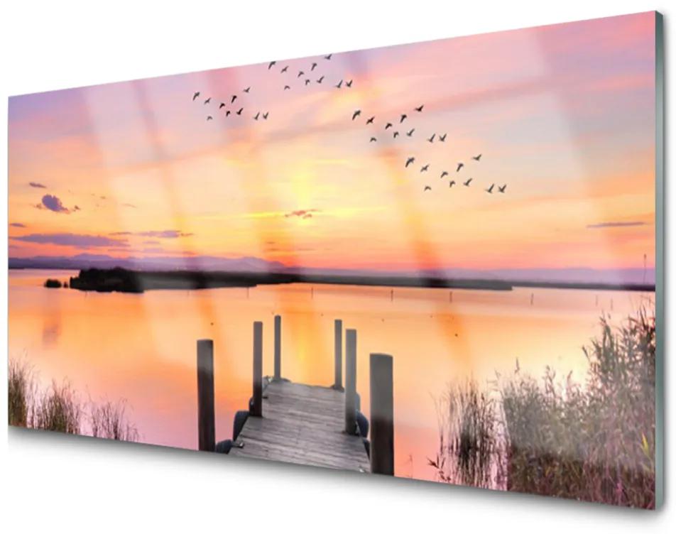 Skleněný obraz Molo Západ Slunce Jezero