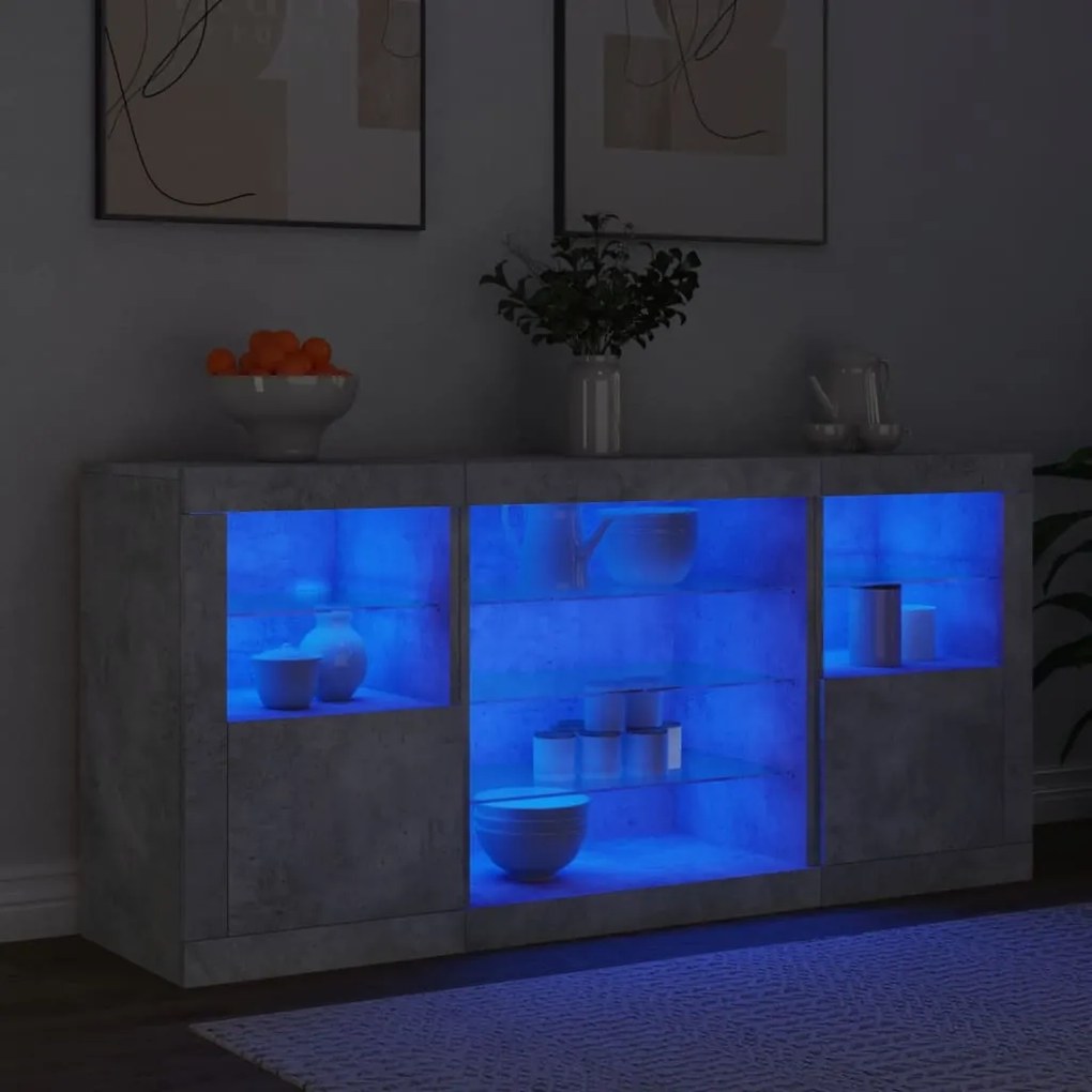 Příborník s LED osvětlením betonově šedý 142,5 x 37 x 67 cm 3209089