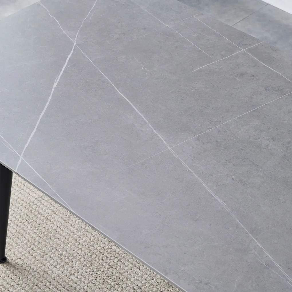 Jídelní stůl HT-403M GREY, 130x70 cm, slinutý kámen v imitaci mramor mat, kov černý lak mat