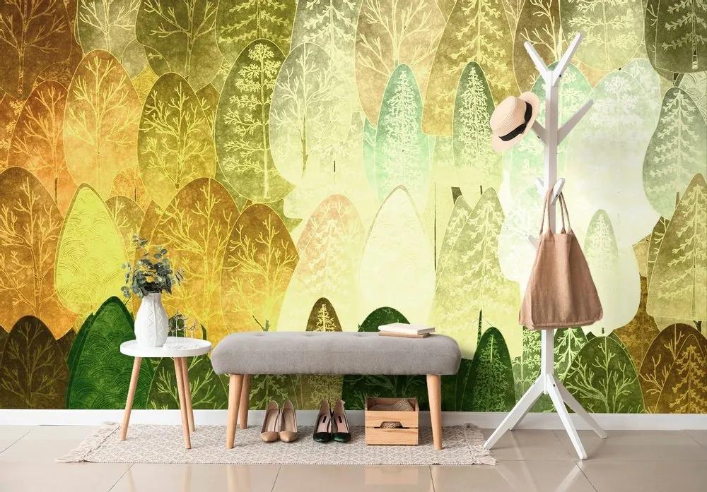 Samolepící tapeta zelené asymetrické stromy - 150x100 cm