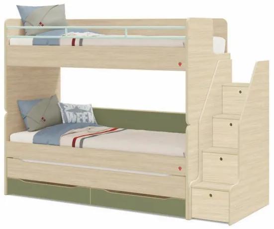 Čilek Patrová postel pro 3 děti 90x200 cm s úložným prostorem (schody) Montes Natural Studio