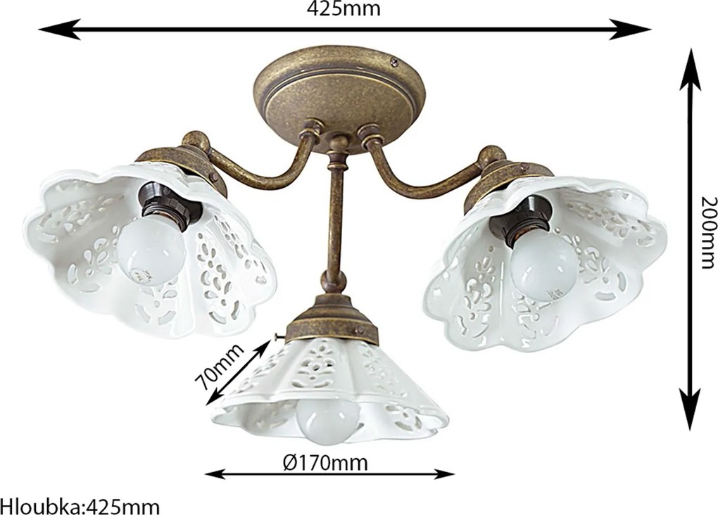 Sapho Sapho, NAPOLI stropní svítidlo 3xE14,40W, 230V, keramické stínítko, bronz, MC613