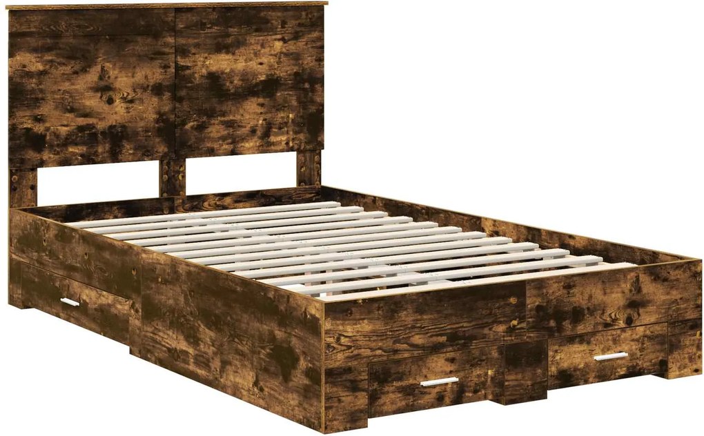 Rám postele s čelo Kouřový dub 135 x 190 cm Kompozitní dřevo 3409662