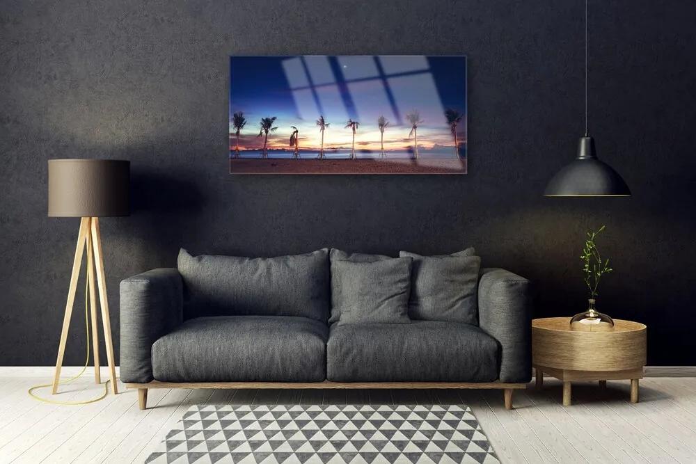 Obraz na skle Palma Strom Moře Krajina 125x50 cm
