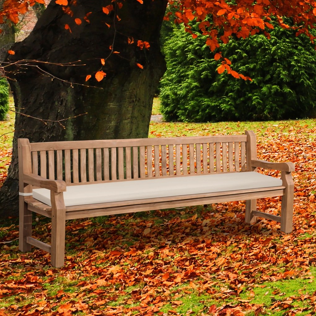 Teaková lavice Jackson s sedací polštář 240 cm + teak – krémová
