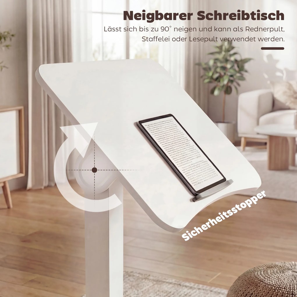 HOMCOM výškově nastavitelný stojací stůl 75–114 cm — mobilní stolík na notebook s naklápěcí deskou, bezpečnostní zarážkou, ocelovým rámem, pneumatick…