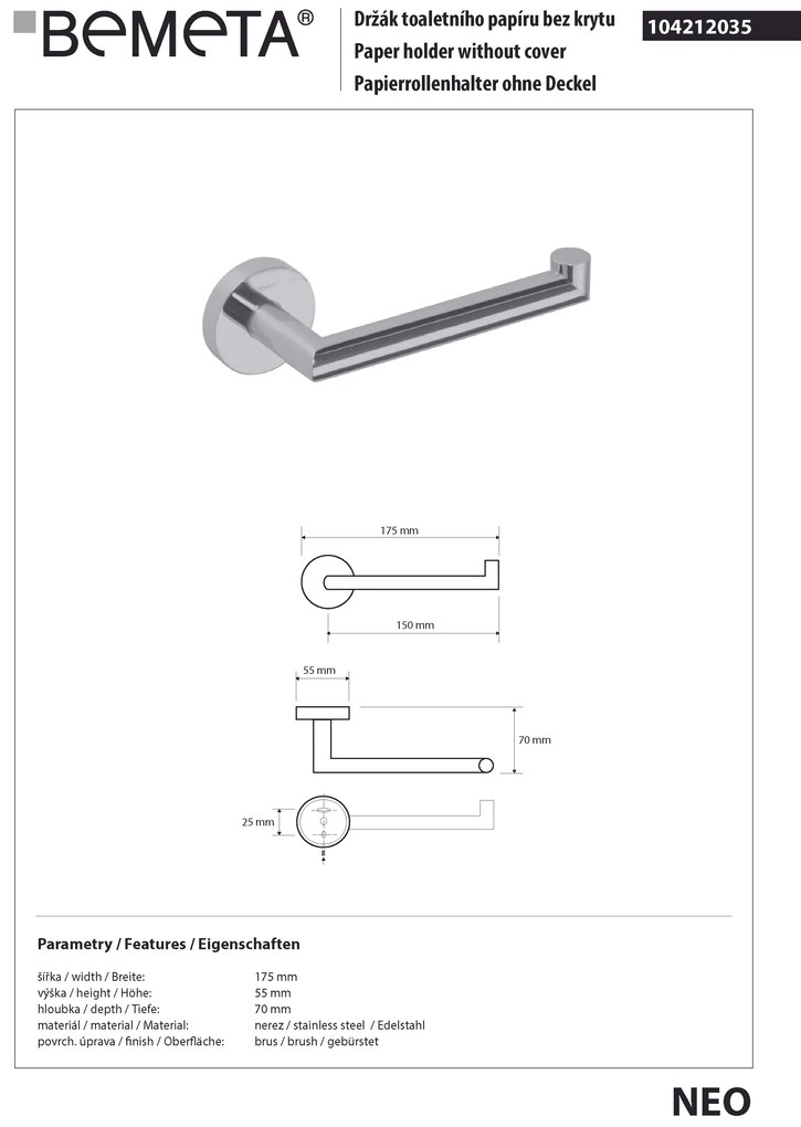 Bemeta Design NEO: Držák toaletního papíru, nerez - 104212035