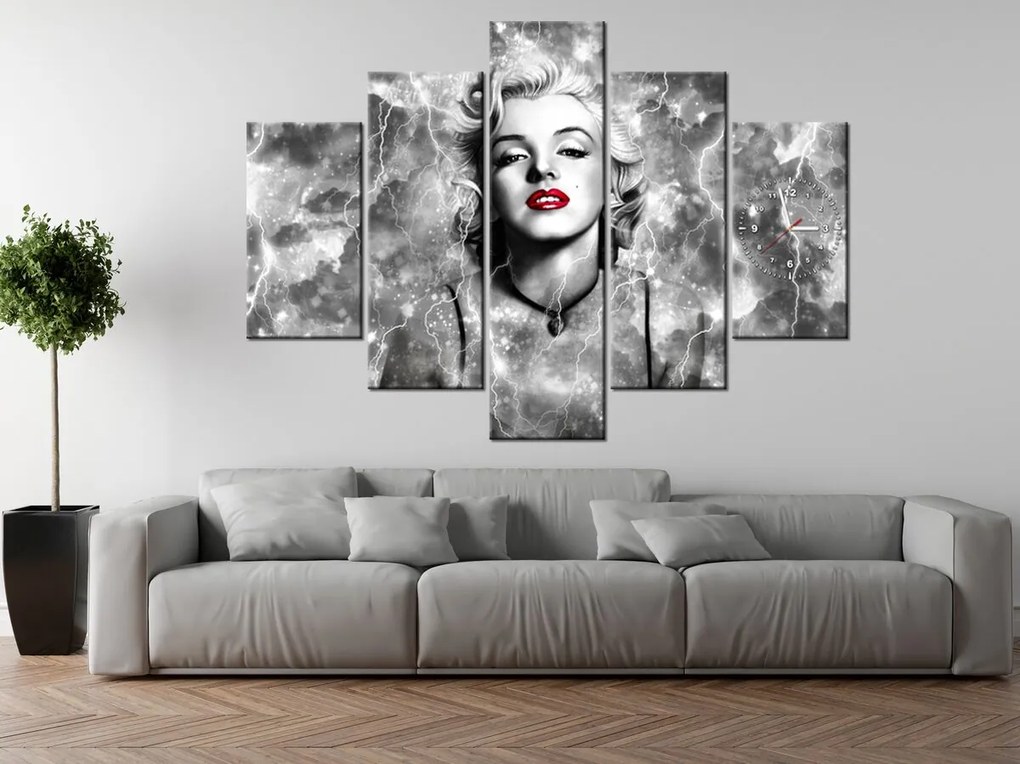 Gario Obraz s hodinami Elektrizující Marilyn Monroe - 5 dílný Rozměry: 150 x 70 cm