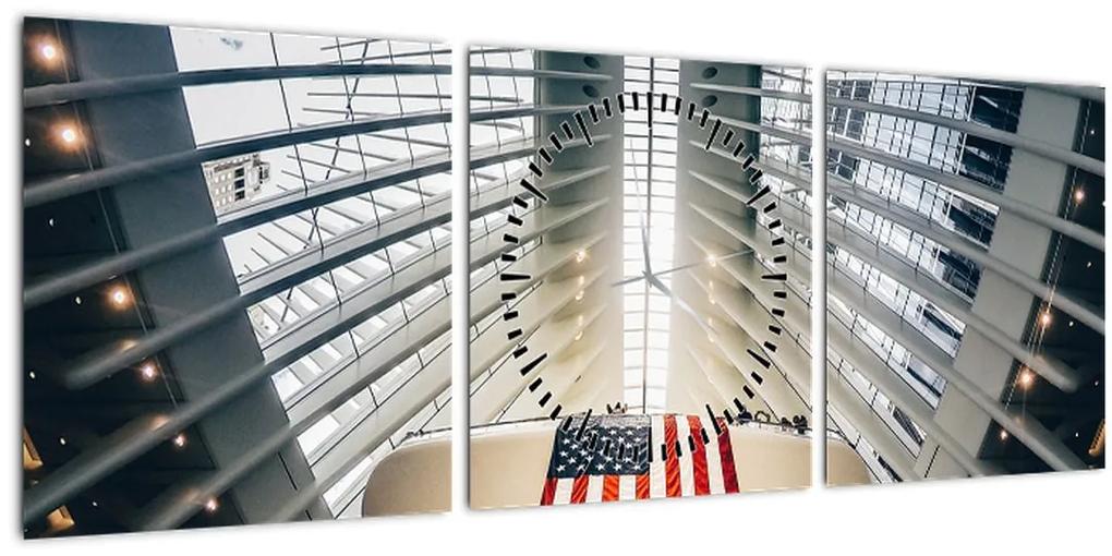 Obraz stavby s vlajkou USA (s hodinami) (90x30 cm)