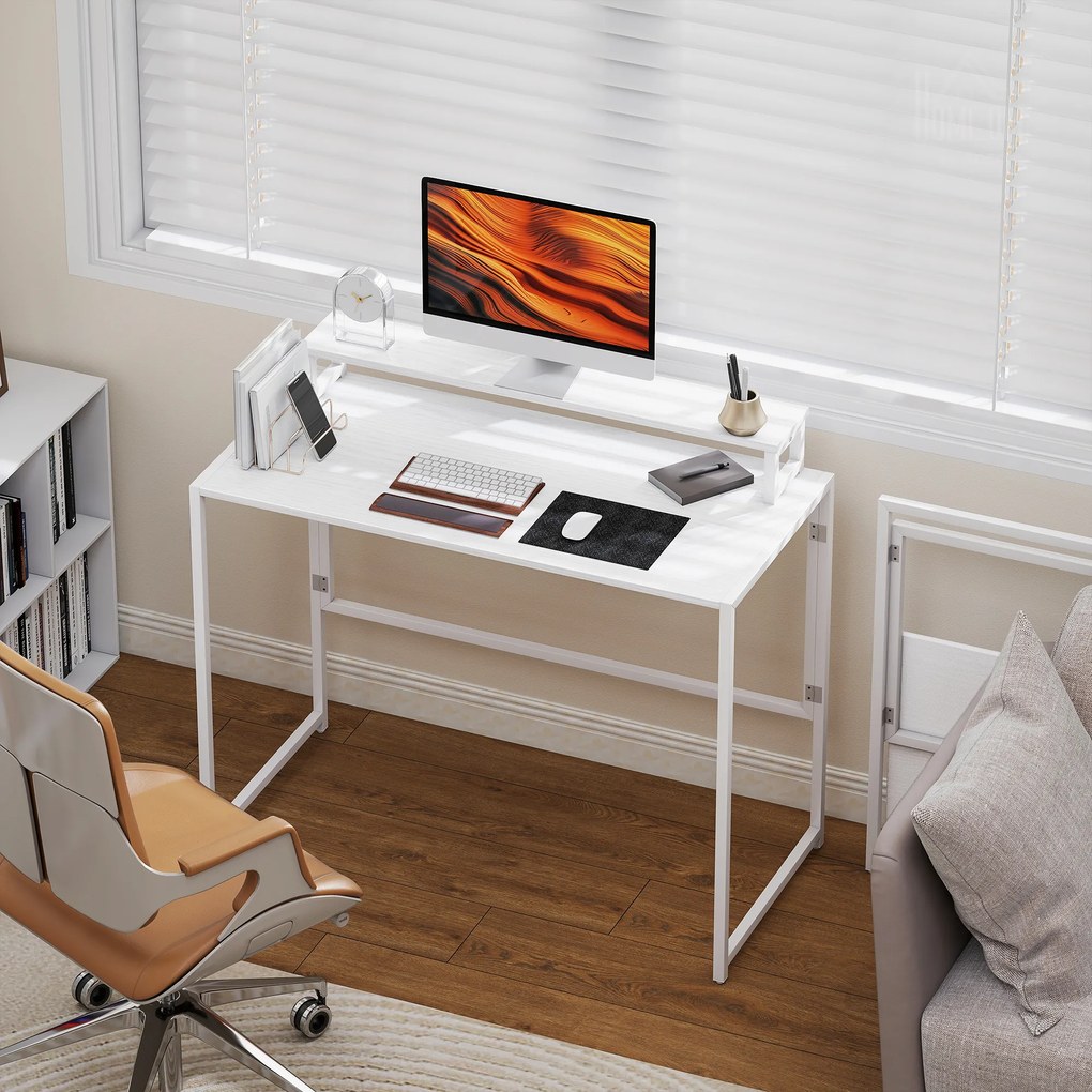 HOMCOM skládací psací stůl s podstavcem na monitor, ocelový rám, 100 x 48 x 87,5 cm, bílý