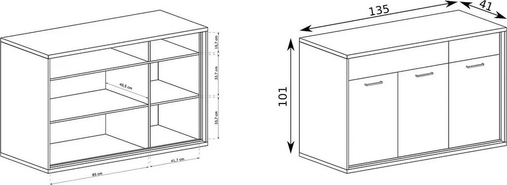 Casarredo - Komfort nábytek Komoda 3D2S PILETAS M-7 dub hickory