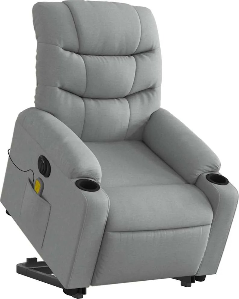 Elektrické zvedací masážní polohovací křeslo světle šedé textil 3206672
