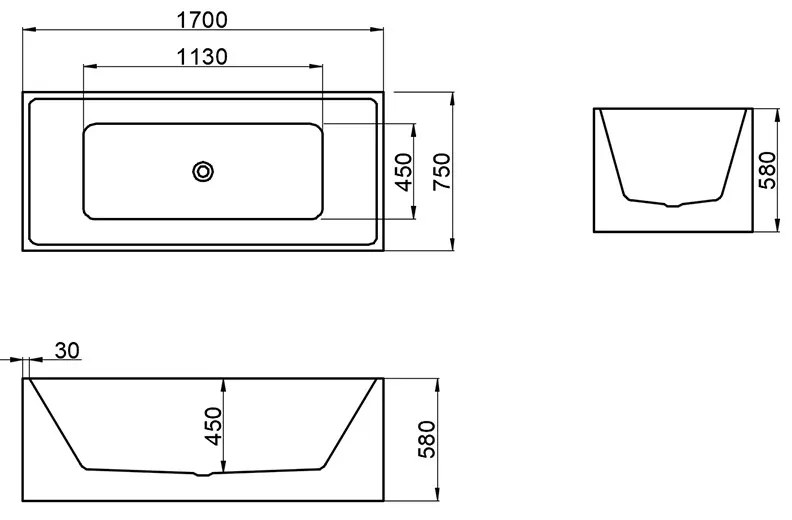 BPS-koupelny Volně stojící akrylátová vana HYD-SAN507C 170x75 bílá, odtokový komplet černý