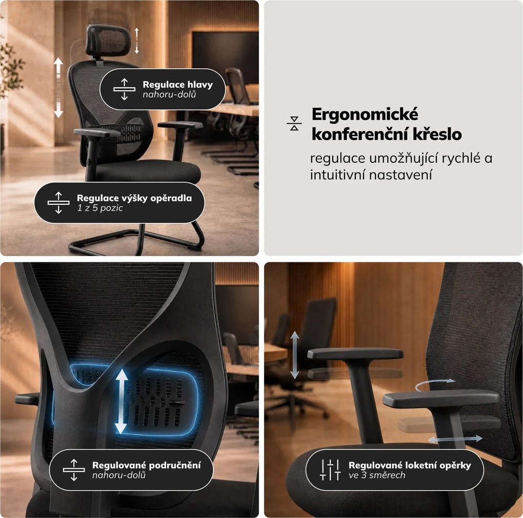Kancelářská konferenční židle s podhlavníkem černá: ORBIT