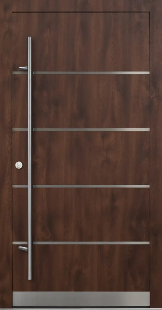 Vchodové dveře s ocelovým opláštěním FM Turen model AC02 Orientace dveří: Levé, otevírání dovnitř, Dekor: Ořech, Standardní rozměr dveří včetně rámu: 100 cm x 200 cm - vnější rozměr rámu