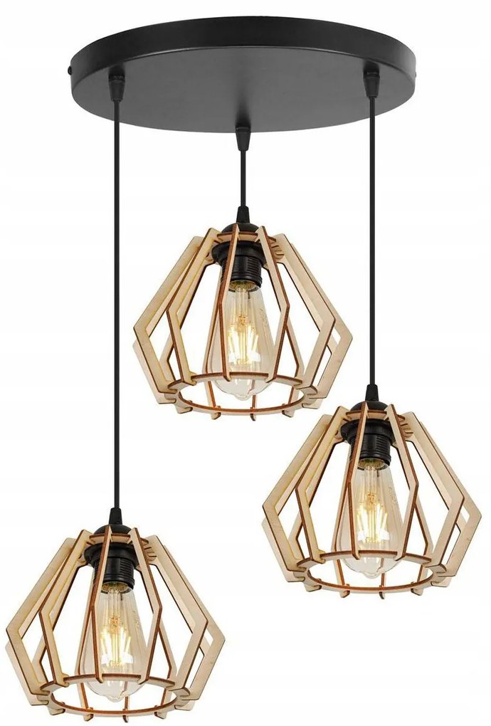 Závěsné svítidlo Timber, 3x dřevěné stínítko,