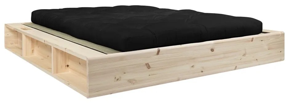 Dvoulůžková postel z masivního dřeva s černým futonem Double Latex a tatami Karup Design, 140 x 200 cm
