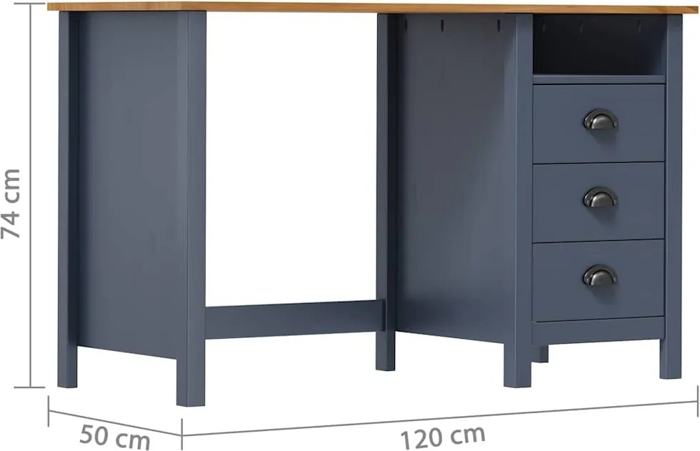Psací stůl Hill 3 zásuvky šedý 120x50x74 cm masivní borovice 288997