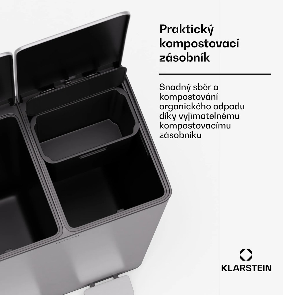 Klarstein EcoVista, odpadkový koš s kompostérem, 60 l + 3 l/koš + kompostér, Soft-Close