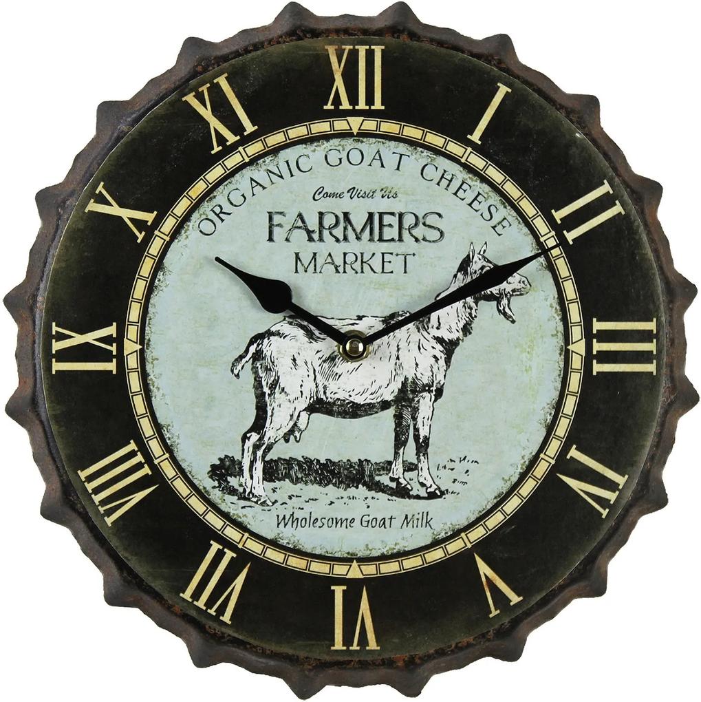 Kovové hodiny s kozou Farmers - Ø 30*4 cm / 1xAA Clayre & Eef
