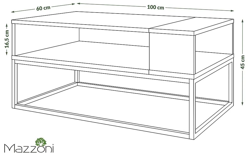 Konferenční stolek LYNX 100x60 cm, dub artisan a šedý antracit, kov černý mat