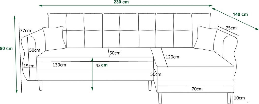 Rozkládací oboustranná sedací souprava do L SILVIANO 230x140 cm, šedá