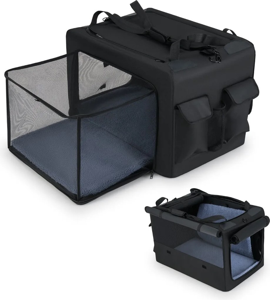 Costway Skládací box na psa se 2 otvory, oknem a síťovaným košíkem box