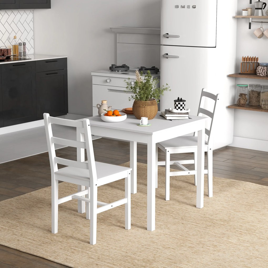 HOMCOM jídelní set 3 jídelních stolů se 2 židlemi kuchyňský set pro 2 osoby jídelní set stolová skupina borovice bílá