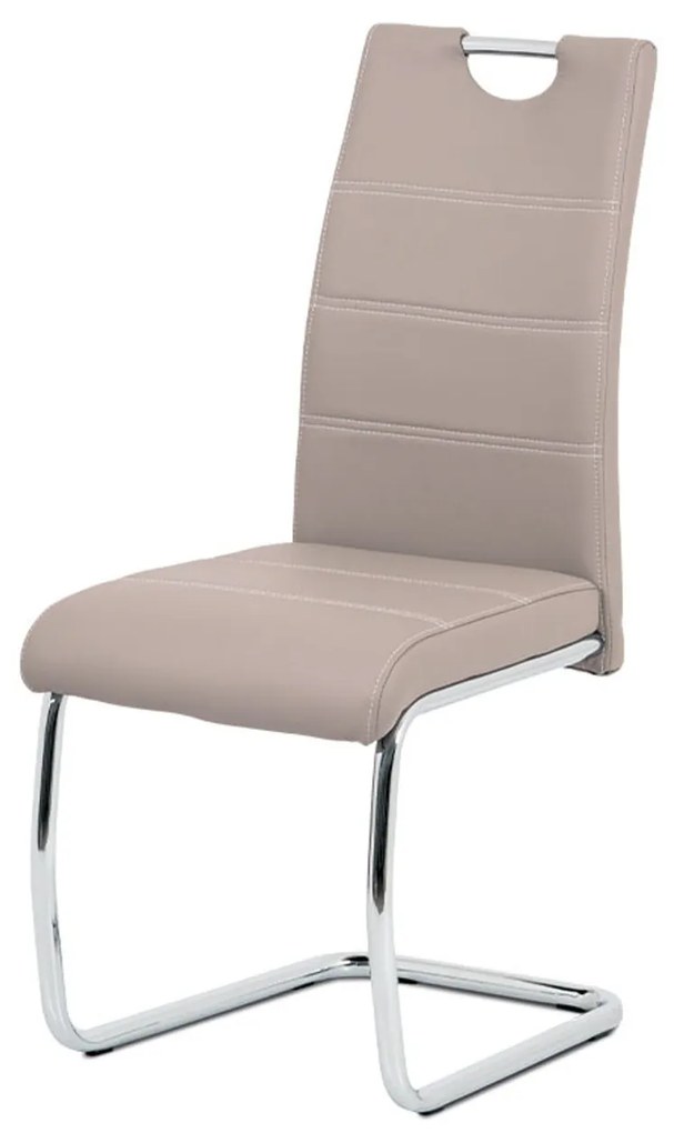 Jídelní židle HC-481 Béžová ekokůže, bílé prošití, kov chrom