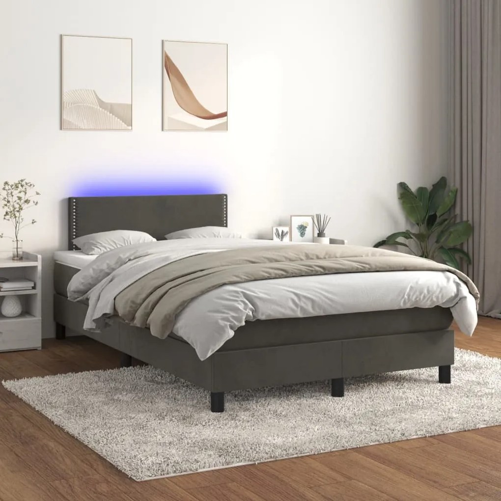 Box spring postel s matrací a LED tmavě šedá 120x200 cm samet 3134334