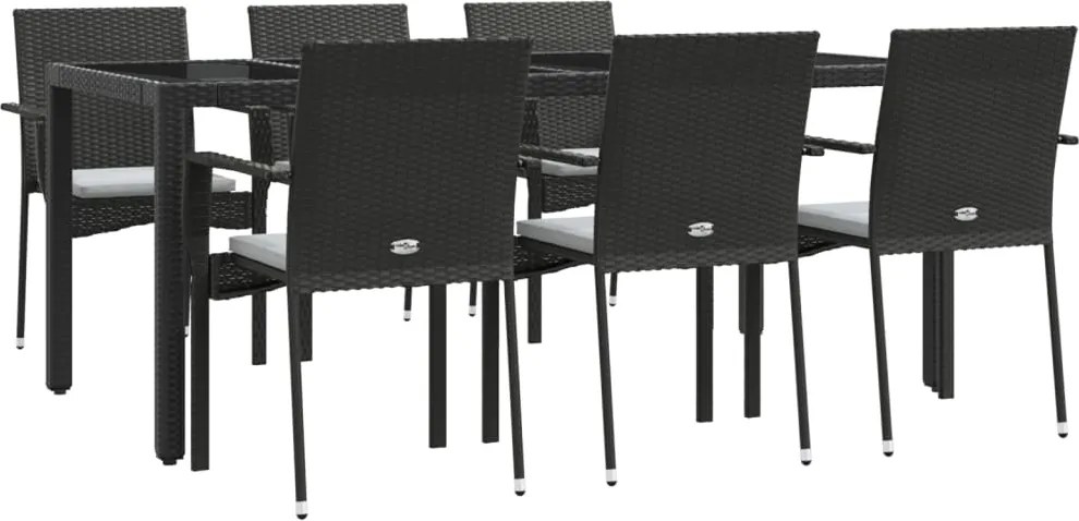 7dílný zahradní jídelní set s poduškami černý polyratan 3184979