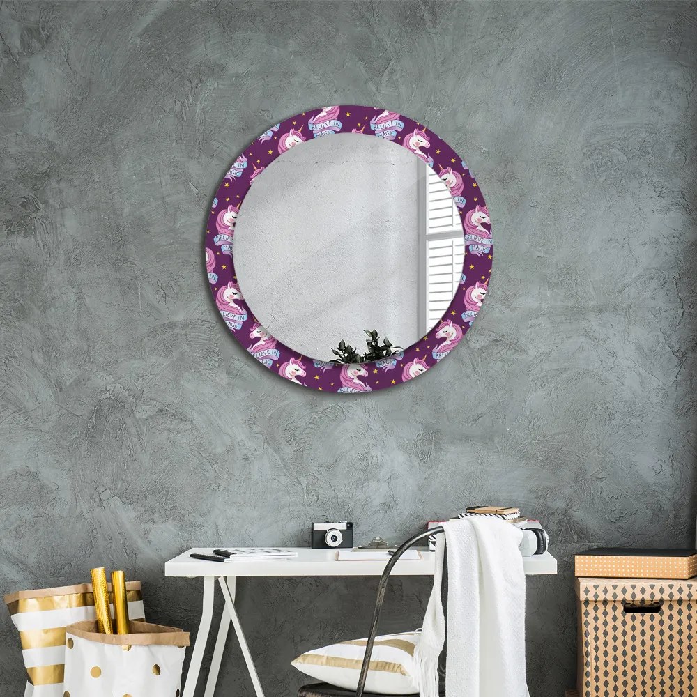 Kulaté zrcadlo tištěný rám Unicorn hvězdy fi 70 cm