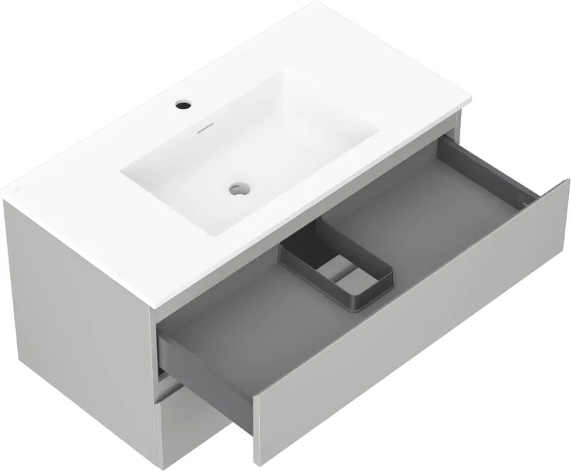 Mexen Orio, koupelnová skříňka 90 cm s umyvadlem Otis, 2 zásuvky, šedá matná/bílá matná, 91A10-09047-2-BFF62-W18M01