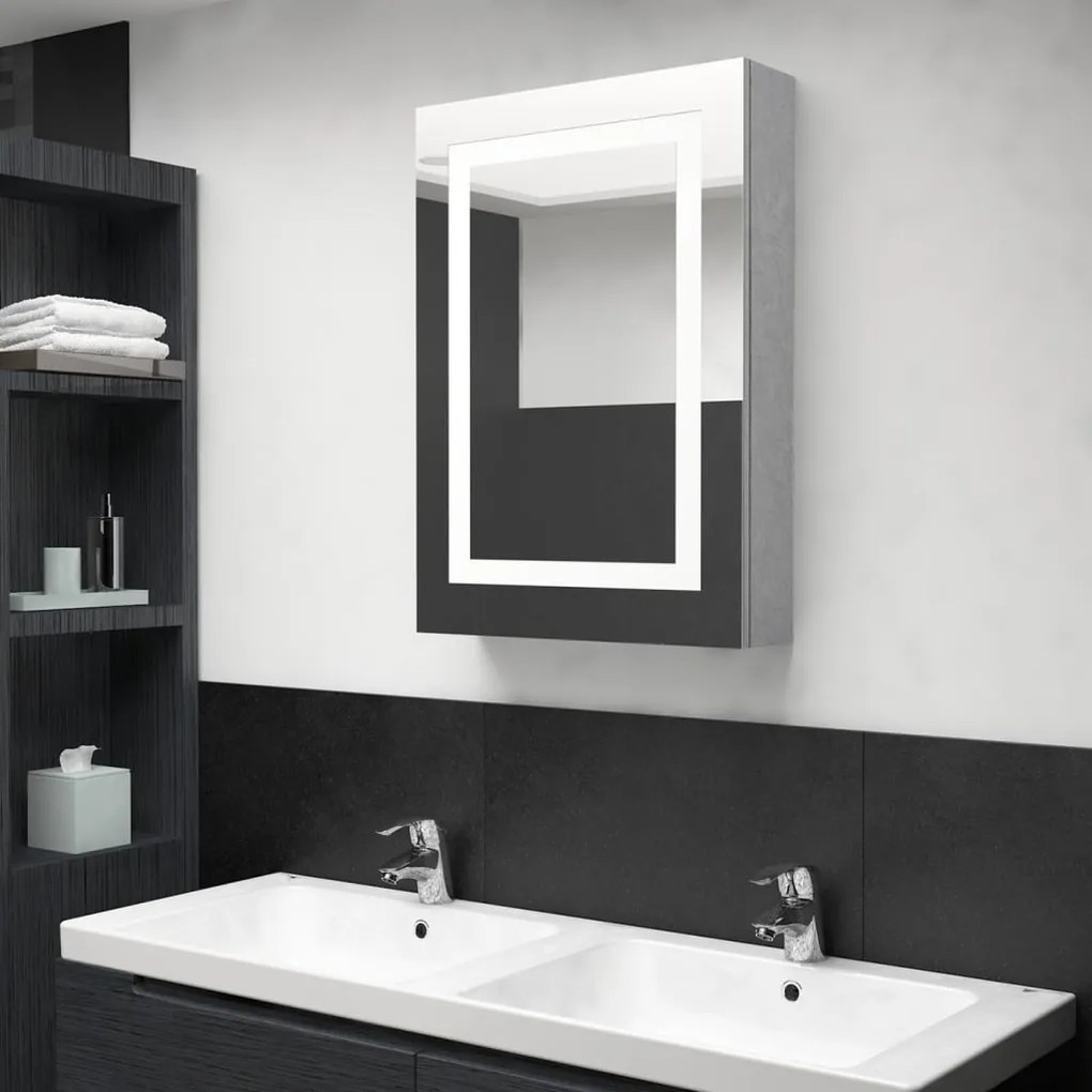 326488 vidaXL LED koupelnová skřínka se zrcadlem betonově šedá 50x13x70 cm