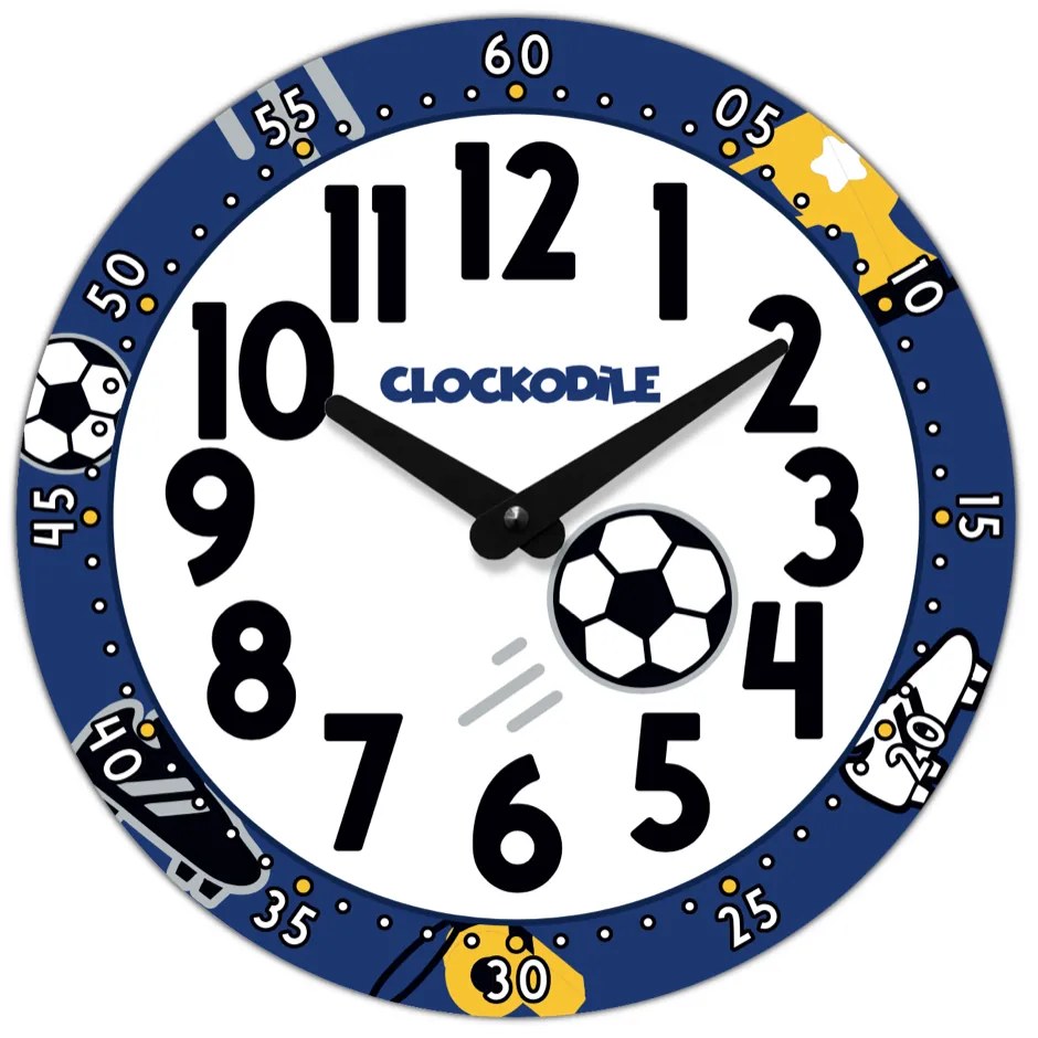 CLOCKODILE Dětské nástěnné hodiny modré - fotbal ⌀25cm CCT0032