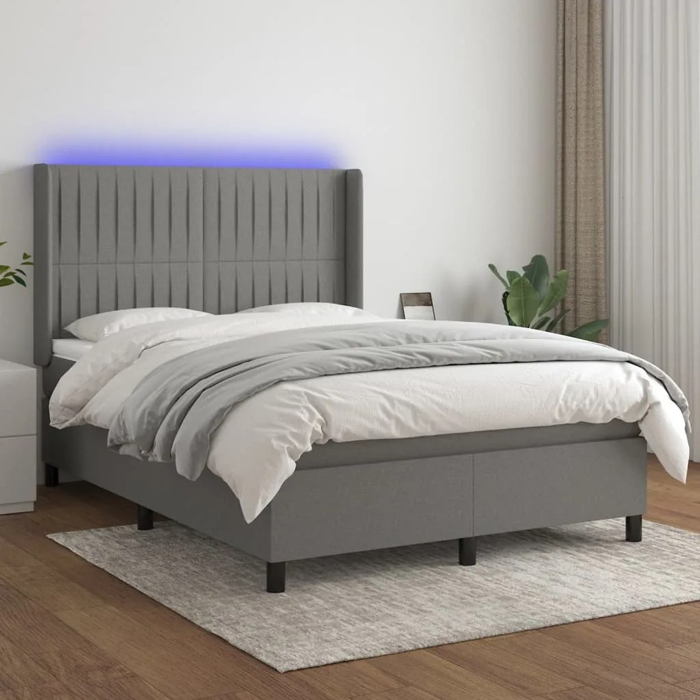 Box spring postel s matrací a LED tmavě šedá 140x190 cm textil 3138470