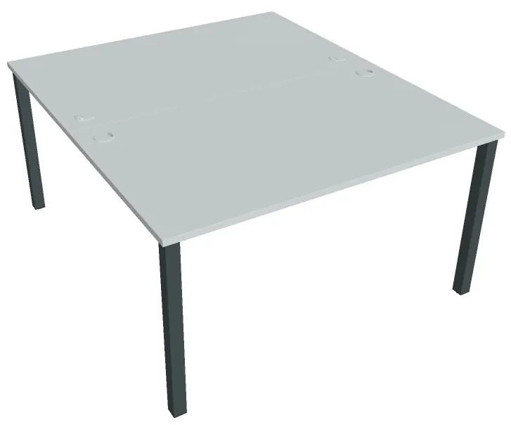 Dvojstůl pracovní rovný 140×160 cm - Hobis Uni USD 1400 Dekor stolové desky: šedá, Barva nohou: černá