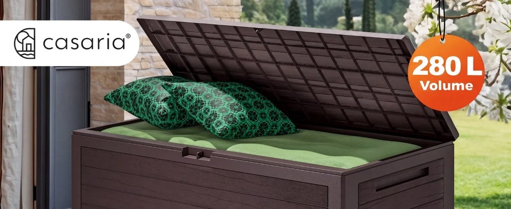 Zahradní úložný box Woody 280L hnědý dekor dřeva voděodolné