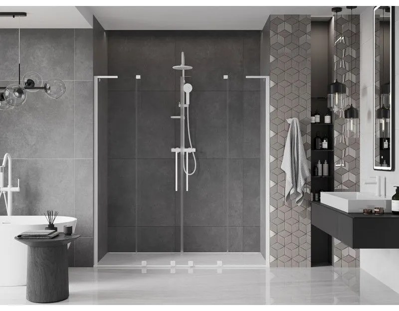 Mexen Velar L Duo, posuvné sprchové dveře do otvoru 170 cm, 8mm čiré sklo, bílá matná, 871-170-003-02-20