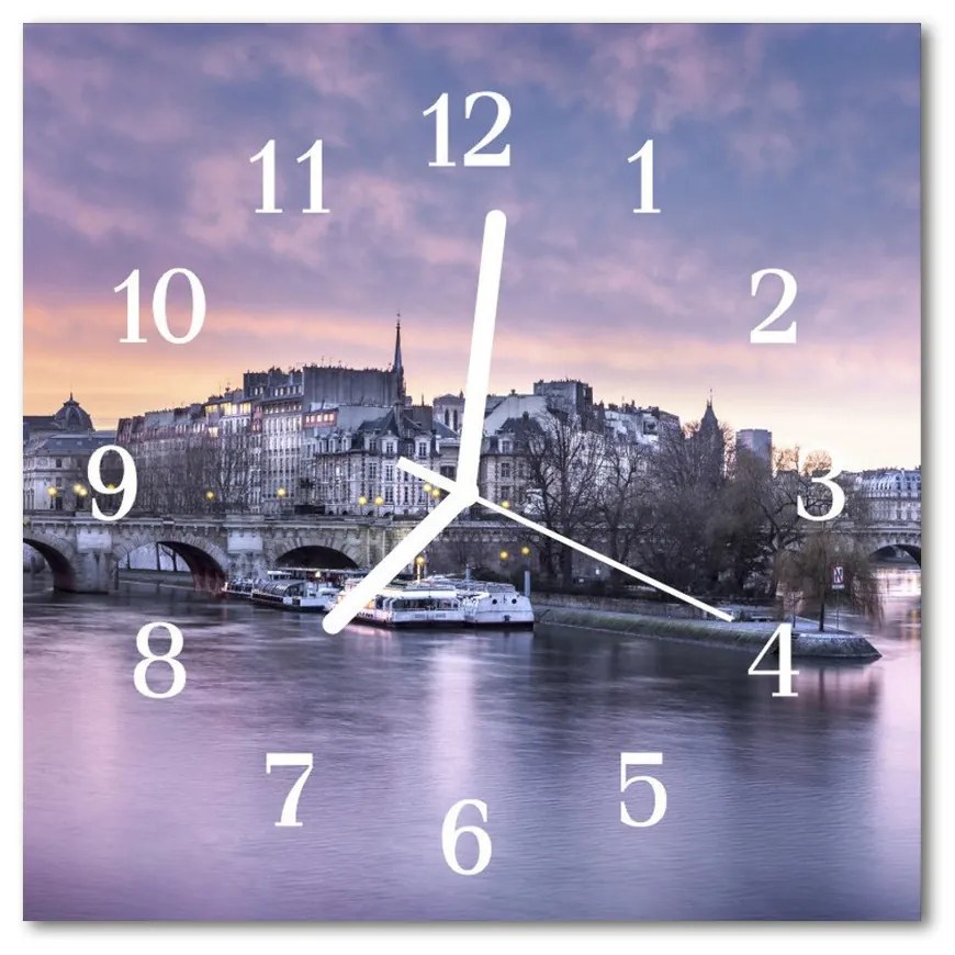 Nástenné skleněné hodiny Město řeky 30x30 cm