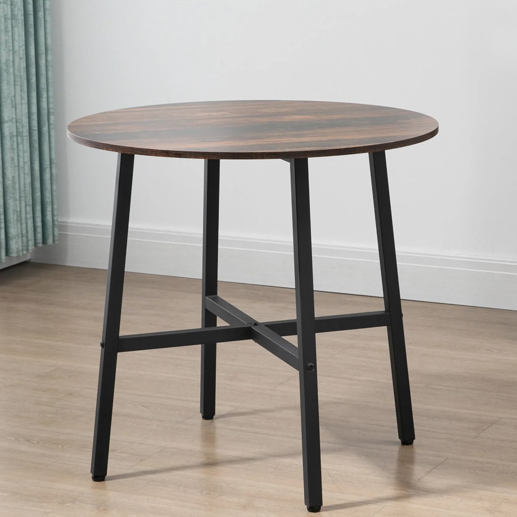 Jídelní stůl HOMCOM pro 4 osoby, moderní design do jídelny a kuchyně, ocel, hnědý, 80 x 76 cm