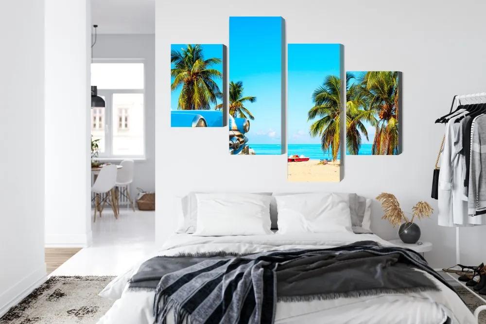 Vícedílný obraz Pláž Varadero Na Kubě A Americké Auto Nedostatek Nedostatek Plátno Canvas 160x100