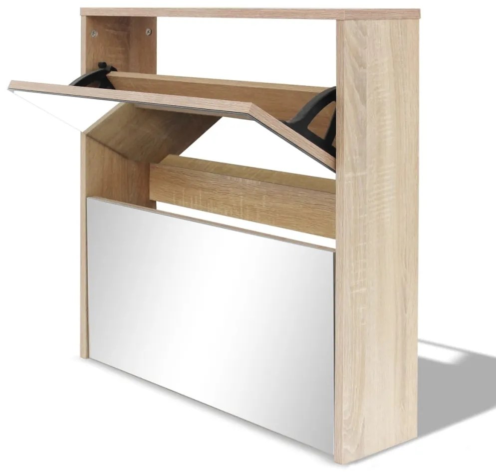 Botník dvoupatrový zrcadlo dub 63 x 17 x 67 cm 243045