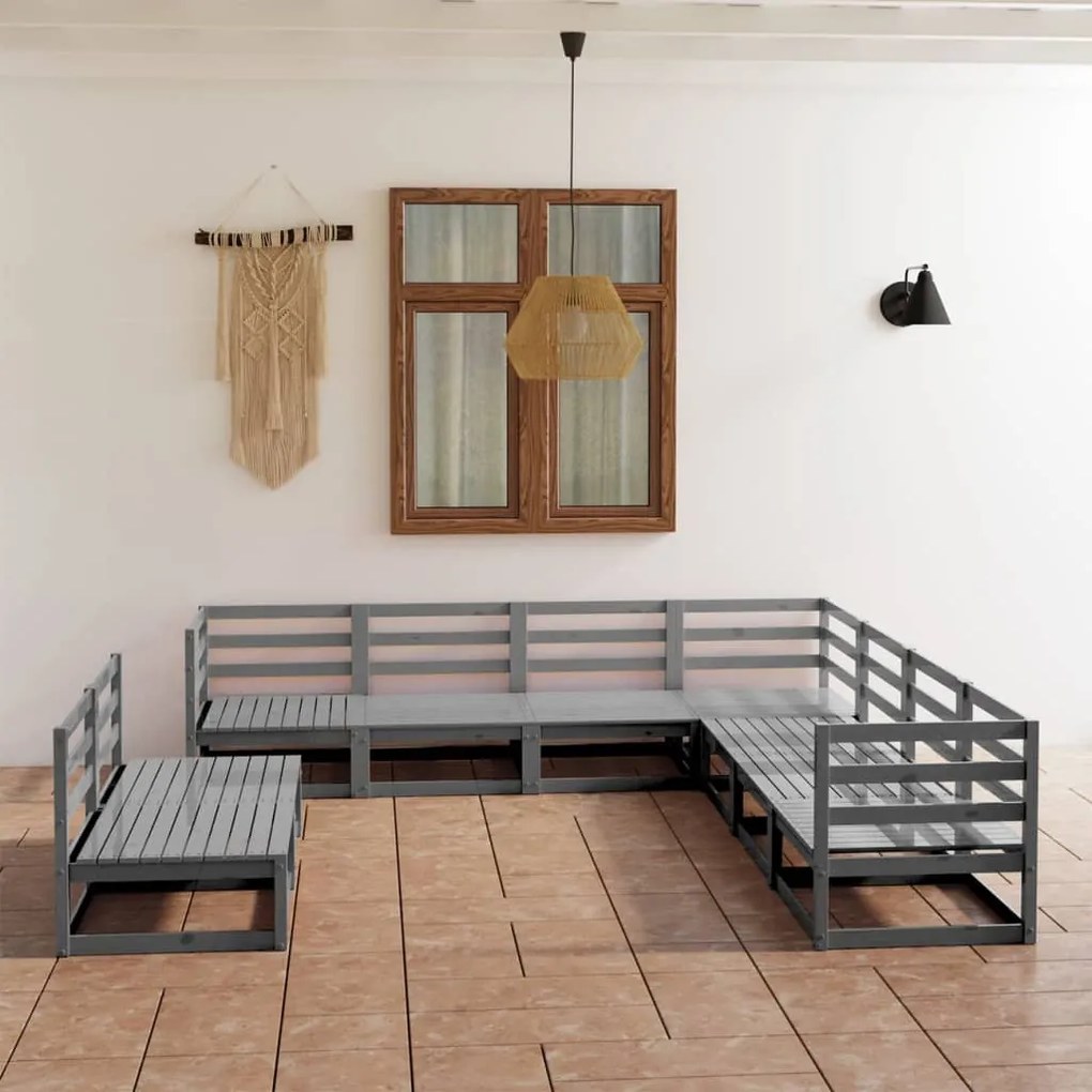 9dílná zahradní sedací souprava šedá masivní borovice 3075856