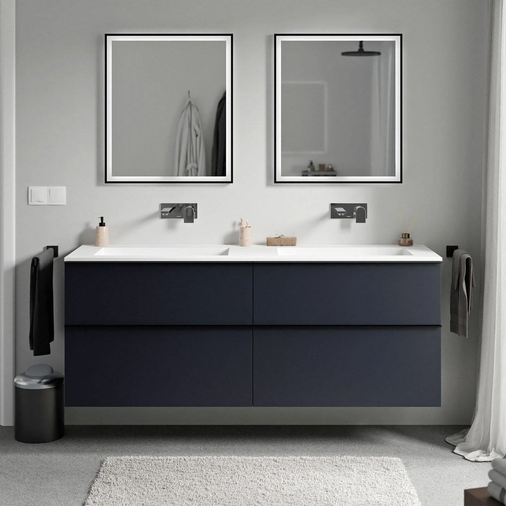 Koupelnová skříňka LAVOA 160 cm s umyvadlem z minerálního odlitku BRUXELLES - možnost volby barvy
