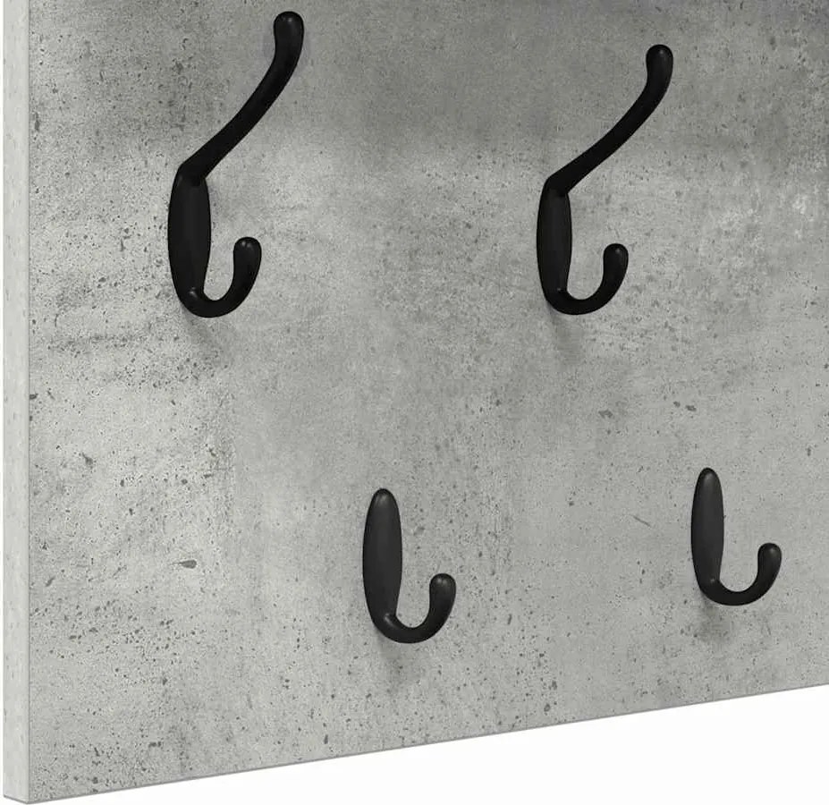 věšák, nástěnný, 1 prkno, háčky, kompozitní dřevo, 40x80x12 cm, beton šedá, Dekorino TK20260018