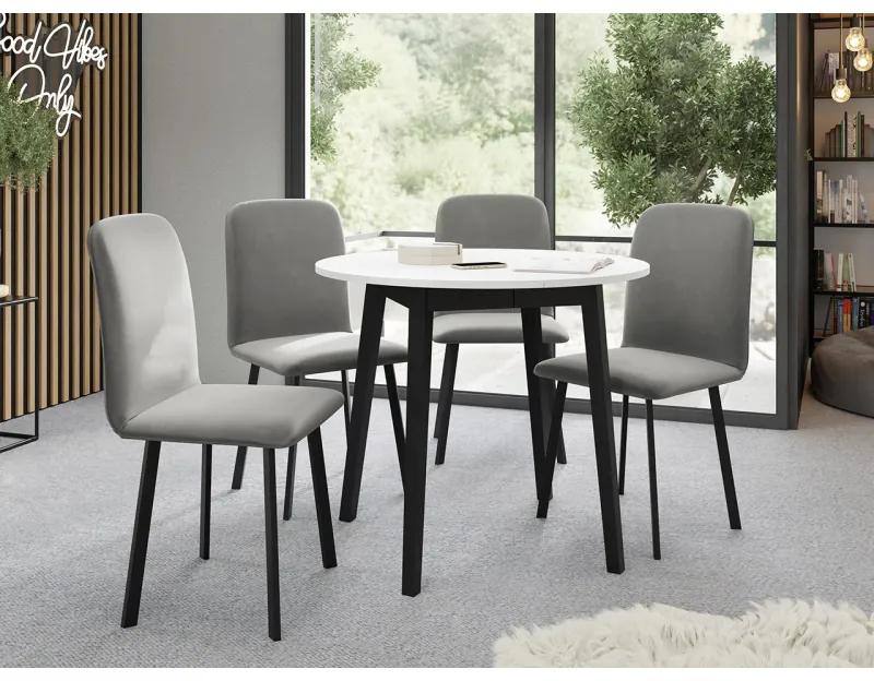 Rozkládací stůl Kirtore S 90 se 4 židlemi Lekoz, Barva dřeva: bíla + černá, Potah: Amor Velvet 4302