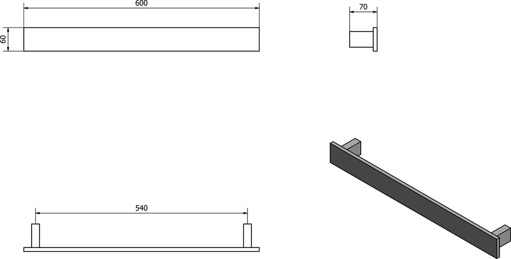 Sapho, PATRON Sušák ručníků 600x60mm, černá mat, PX064