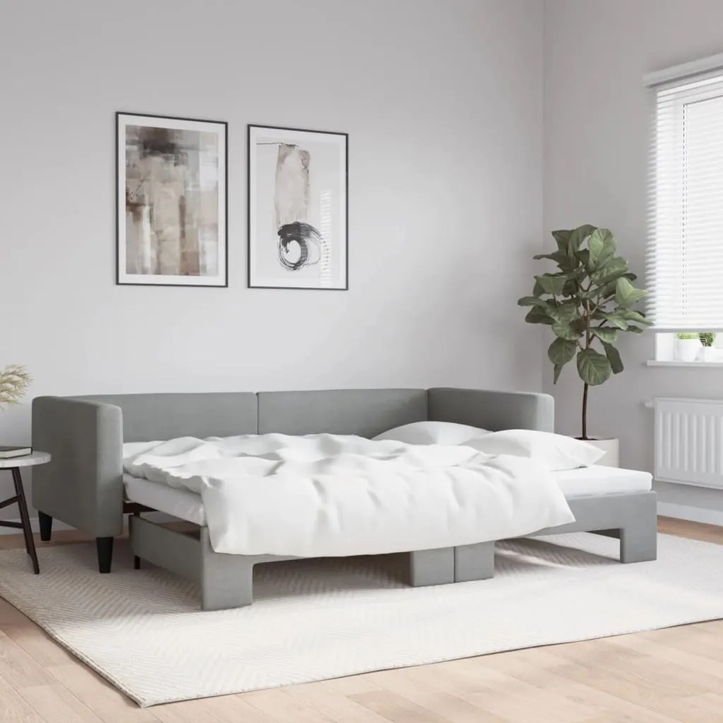 Válenda s přistýlkou světle šedá 90 x 200 cm textil 3196578