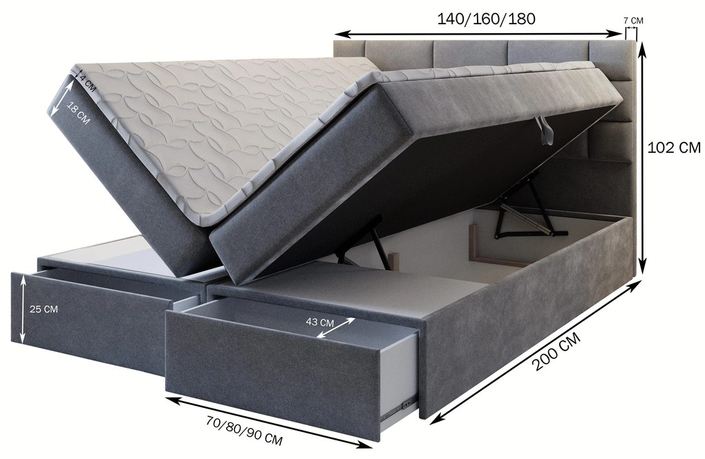 MSL Kontinentální čalouněná postel ARIANA (140 x 200 cm) Barva látky: COSMIC 10